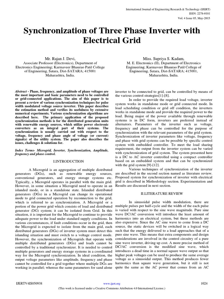 Synchronization of Three Phase Inverter With Electrical Grid ...