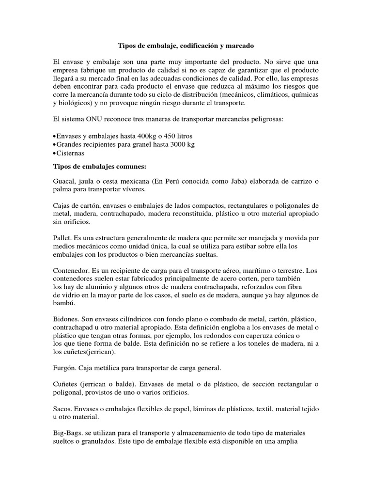 Tipos de Embalaje, Codificación y Marcado | PDF | Código de barras | Cartón