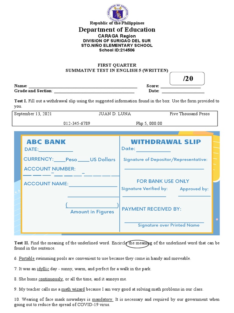 Grade 5 Q1 Summative Test | PDF