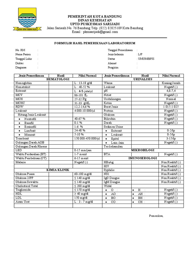 Form Hasil Pemeriksaan Laboratorium 2 | Download Free PDF | Natural ...