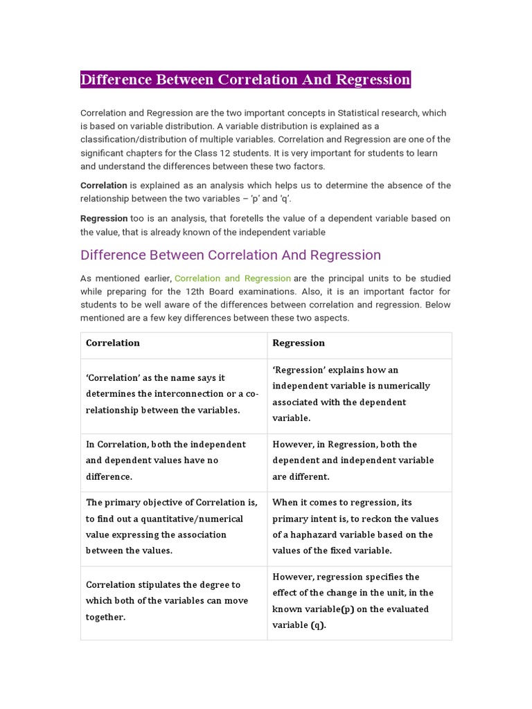 Diff BW Correlation and Regression | PDF | Regression Analysis ...