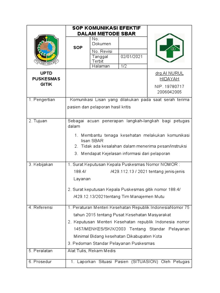 Sop Komunikasi Efektif Dengan Metode Sbar | PDF