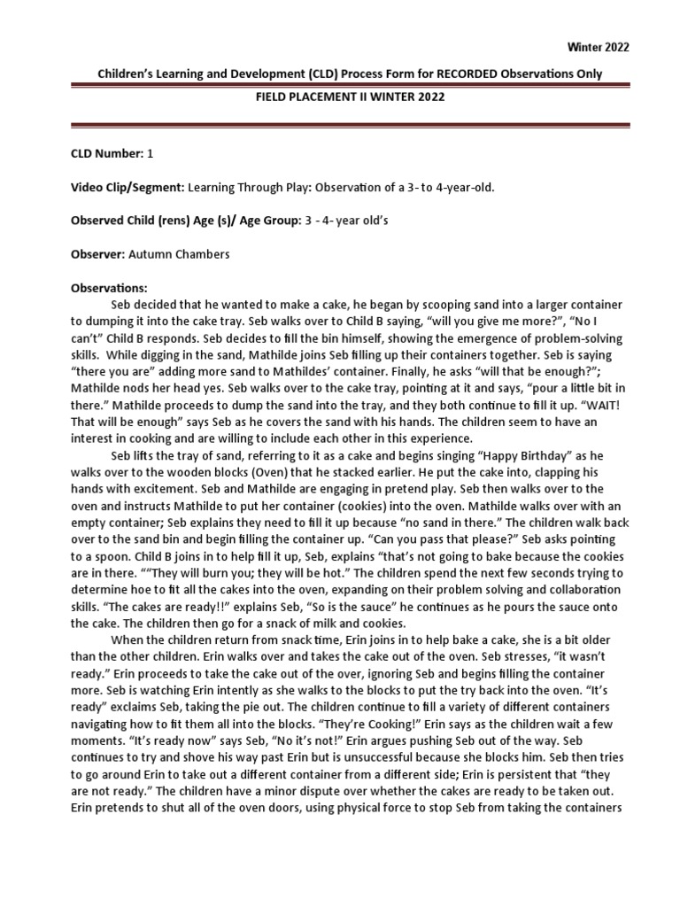 Observation Assignment - Childrens Learning and Development Process ...