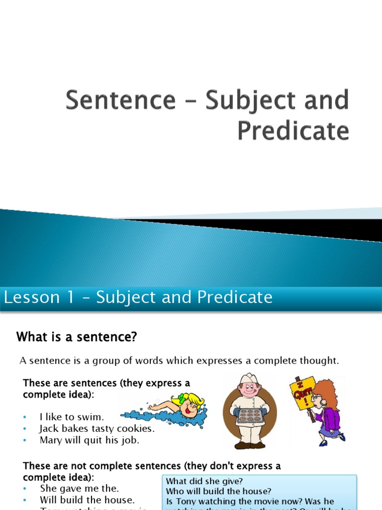 Lesson 1 - Sentence Subject and Predicate | PDF | Subject (Grammar ...