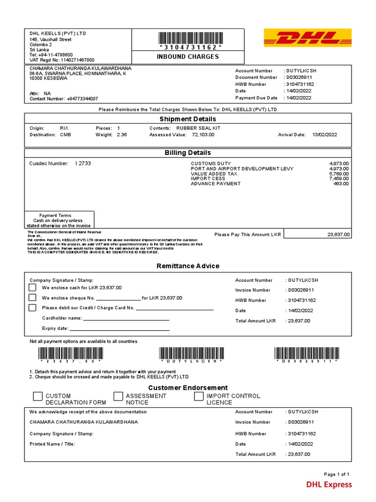 Awb 3104731162 | PDF | Invoice | Payments