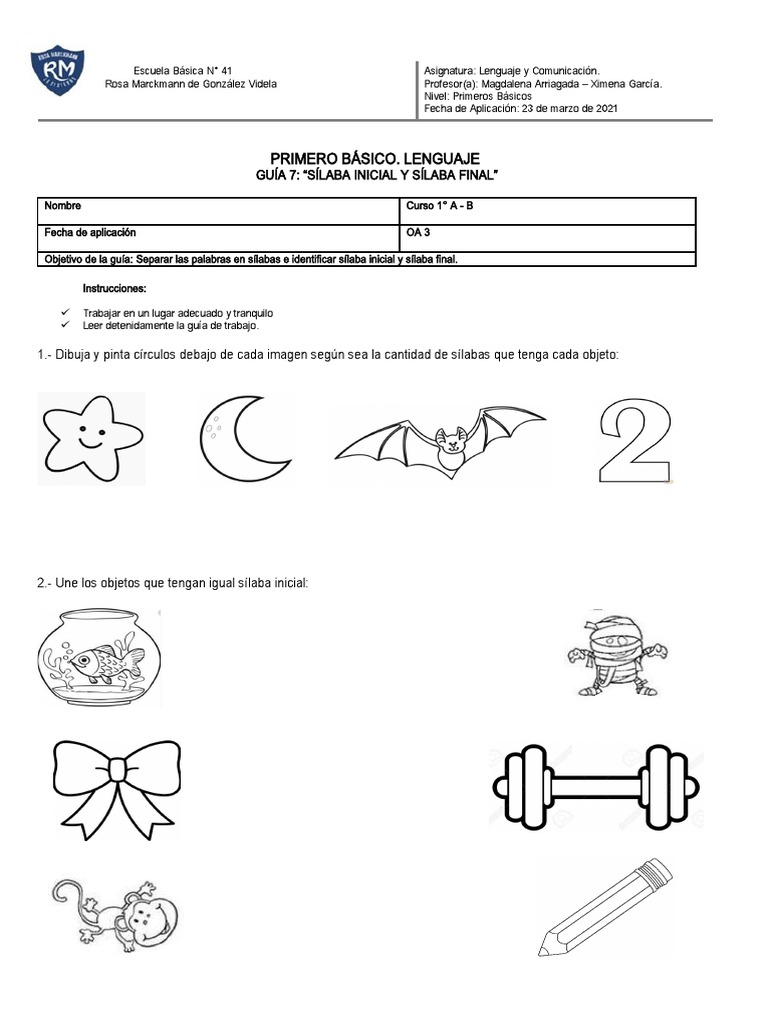 Guía 7 de Lenguaje Sílaba Inicial y Sílaba Final | PDF