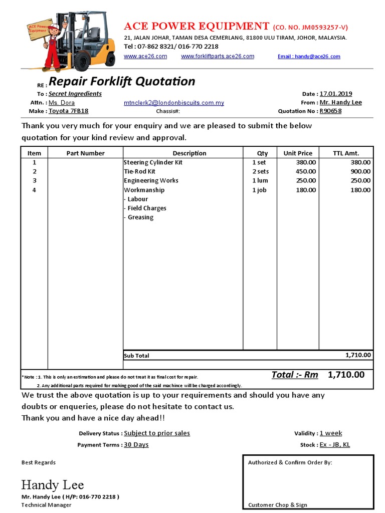 Comparing Repair Quotes for a Toyota Forklift | PDF | Motor Vehicle ...