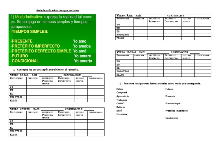 Guía de Aplicación Tiempos Verbales | PDF | Verbo | Conjugación gramatical
