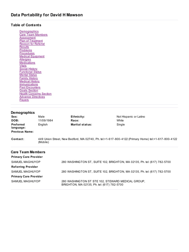 David Mawson AmbulatorySummary1 Alltime | PDF | Medicine | Clinical ...