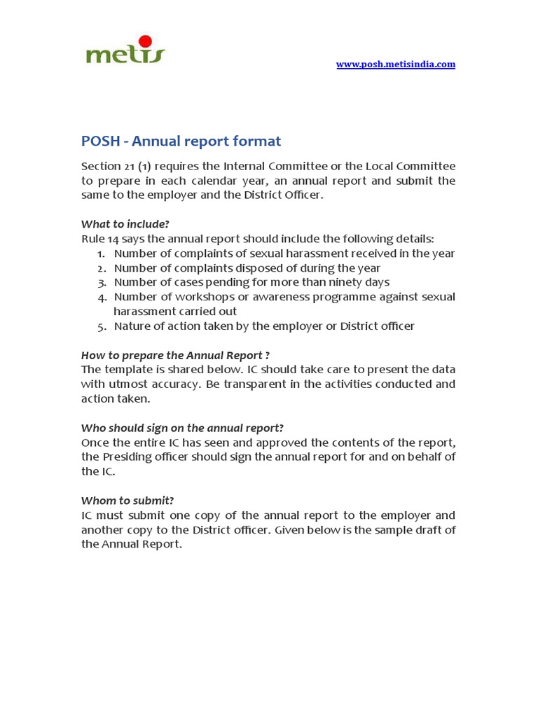 POSH Annual Report Template | PDF POSH Annual Report Template | PDF