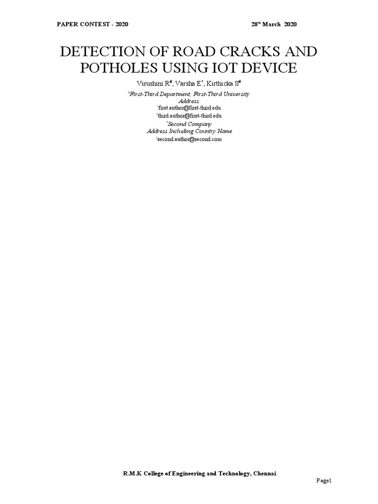Detection of Road Cracks and Potholes Using IOT Device | PDF | Road ...