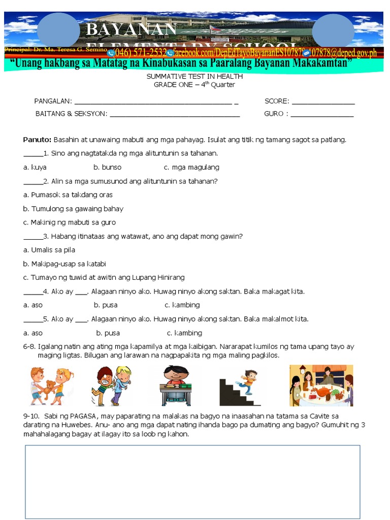 Health Summative Test - Quarter 4 Weeks 5-8 | PDF