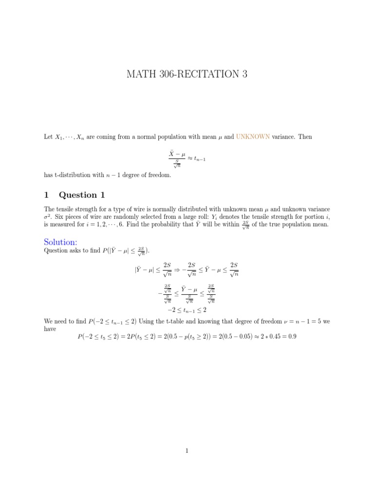 Math 306-Recitation 3: Solution | PDF | Teaching Mathematics ...
