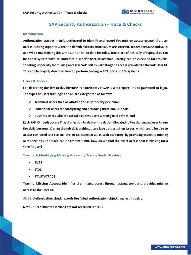 SAP Security Authorization - Trace & Checks | PDF | User (Computing ...