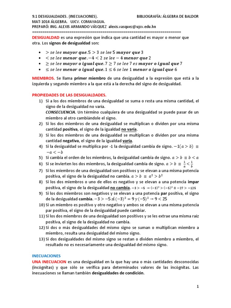 Desigualdades e Inecuaciones | PDF | Desigualdad (Matemáticas) | Conceptos matemáticos