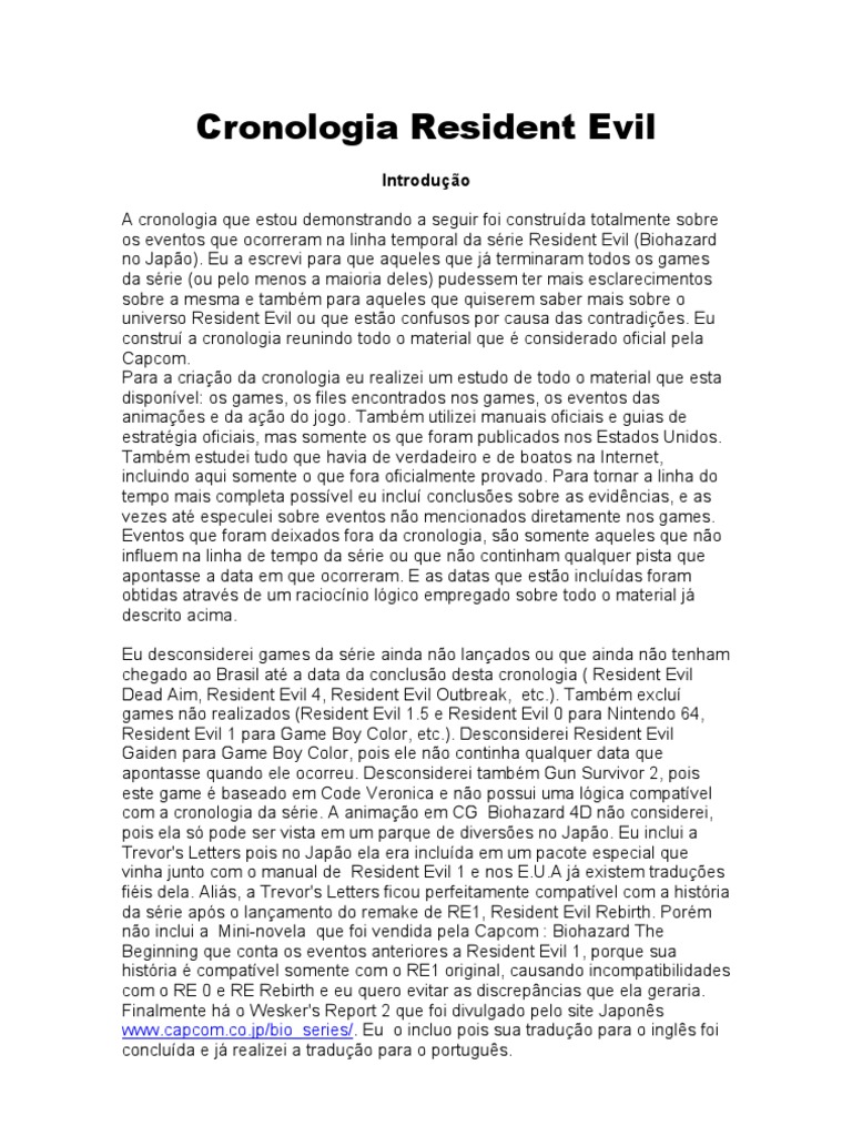 Cronologia Resident Evil Pdf Resident Evil Videogames