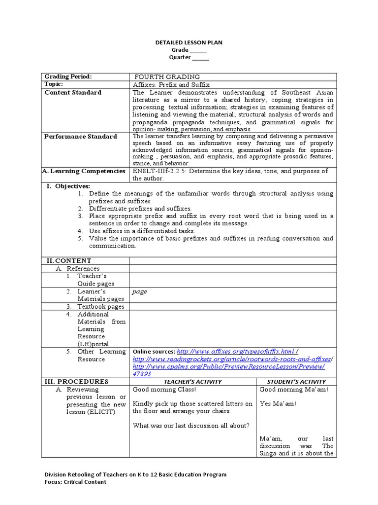 Affix Lesson Plan | PDF | Word | Persuasion