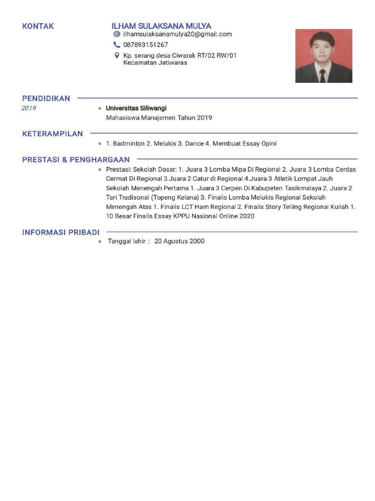 Resume Dan Motivation Latter Ilham Sulaksana Mulya | PDF