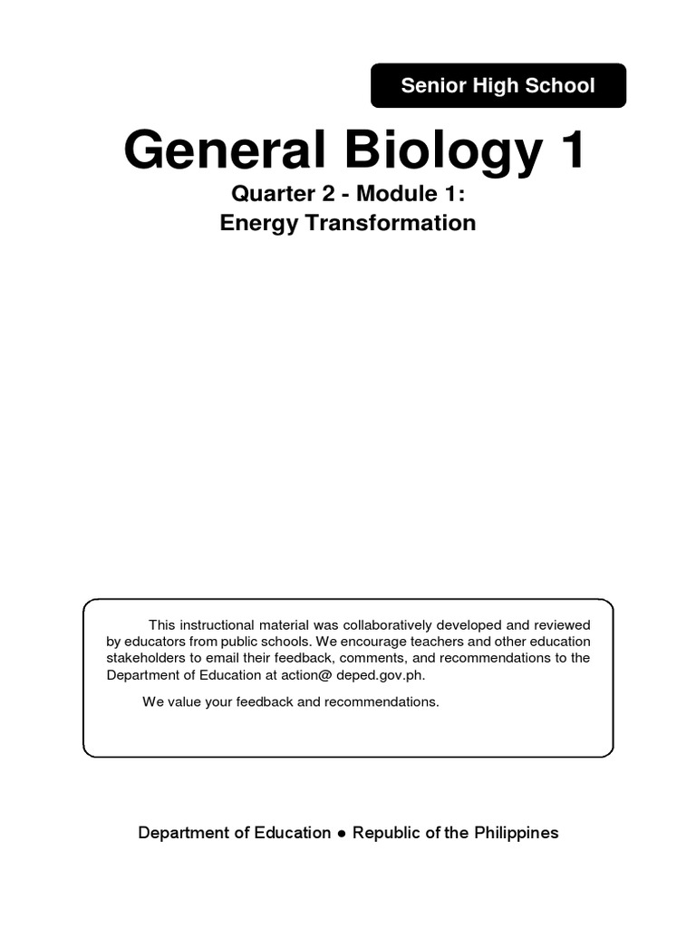 General Biology 1: Quarter 2 - Module 1: Energy Transformation | PDF ...