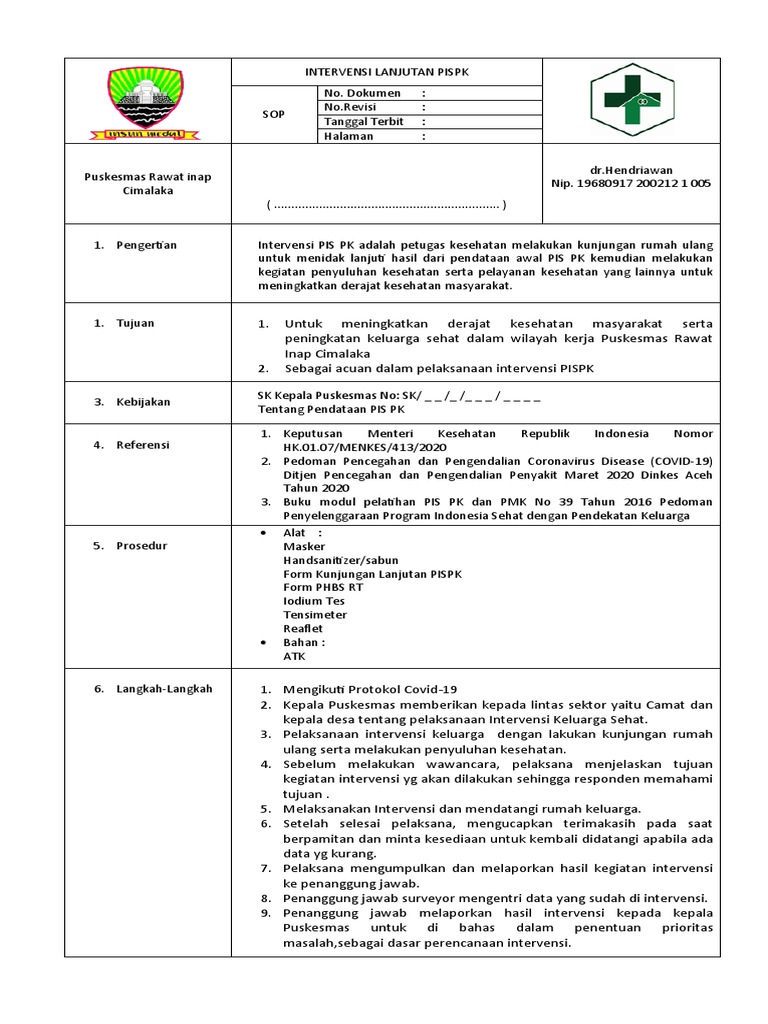 Sop Intervensi Lanjutan Pispk | PDF