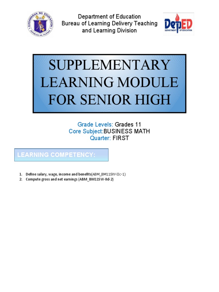 GRADE 11 BUSINESS MATH (Gross and Net Earning) | PDF | Interest ...