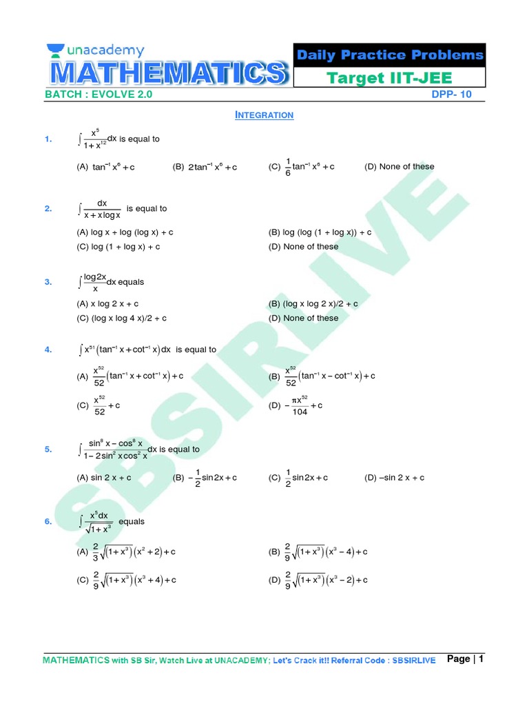 Dpp-10 To17 Integration | PDF | Mathematical Analysis | Special Functions