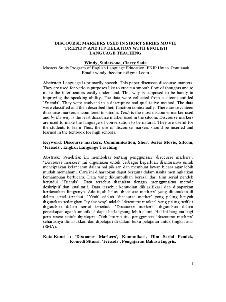Discourse Markers Used in Short Series M | PDF | Cognition | Human Communication