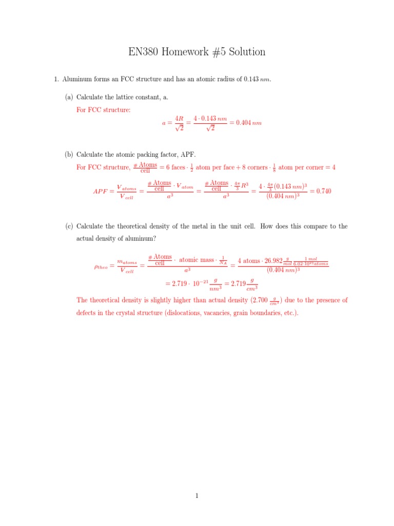 EN380 HW5 Solution | Download Free PDF | Crystal Structure | Materials