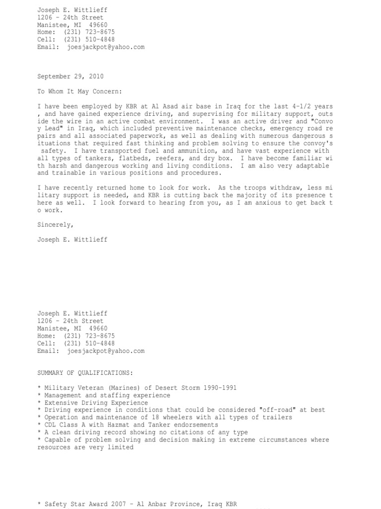 Experienced Military Convoy Driver | PDF | Iraq War | Convoy