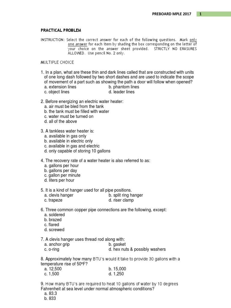 Preboard 04 Practical Problem 1 | PDF | Plumbing | Water Heating