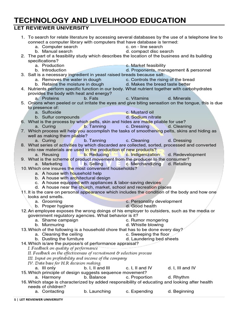 Technology and Livelihood Education: Let Reviewer University | PDF ...