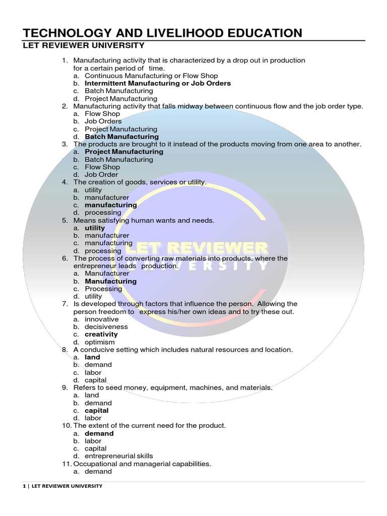 Technology and Livelihood Education: Let Reviewer University | PDF ...