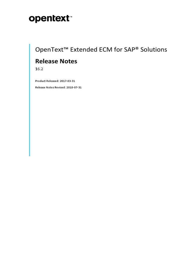 Opentext™ Extended Ecm For Sap® Solutions Release Notes | PDF | World ...