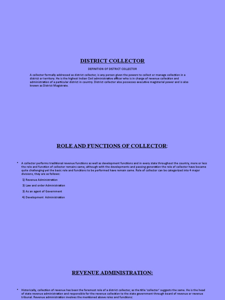 District Collector | PDF | Magistrate | Public Law