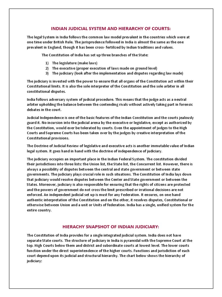 Indian Judicial System and Hierarchy of Courts 1 | PDF | Supreme Courts ...