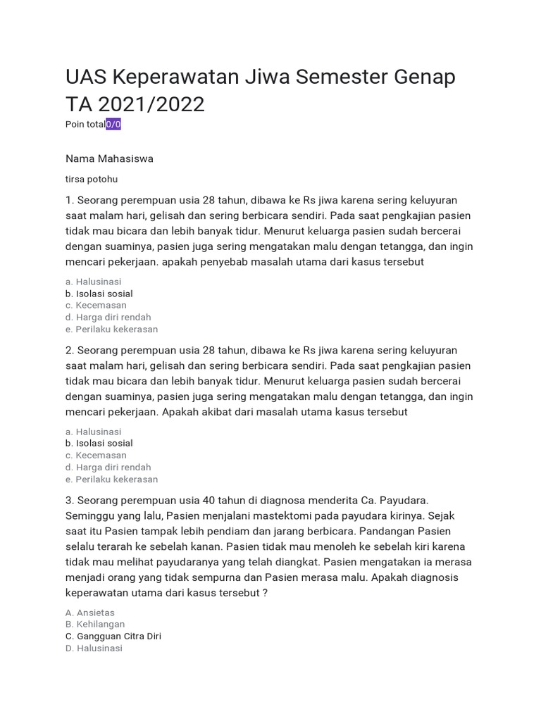 UAS Keperawatan Jiwa Semester Genap TA 2021 | PDF