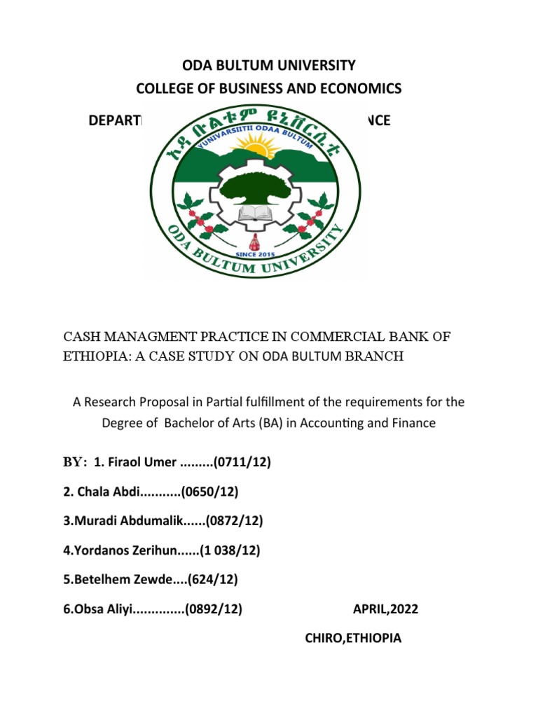 Oda Bultum University College of Business and Economics Department of Accounting and Finance ...