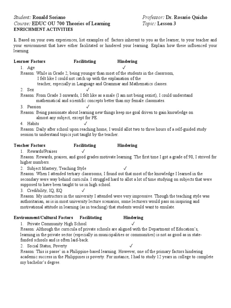 Lesson 3 (Enrichment Activities) | Download Free PDF | Learning | Teachers