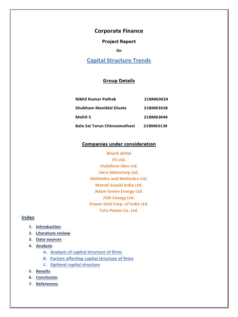 Corporate Finance - Project Report - Capital Structure Trends | PDF ...