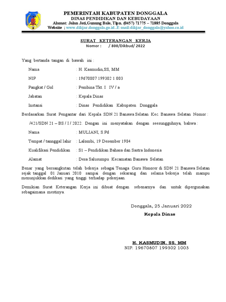 Surat Keterangan Kerja | PDF