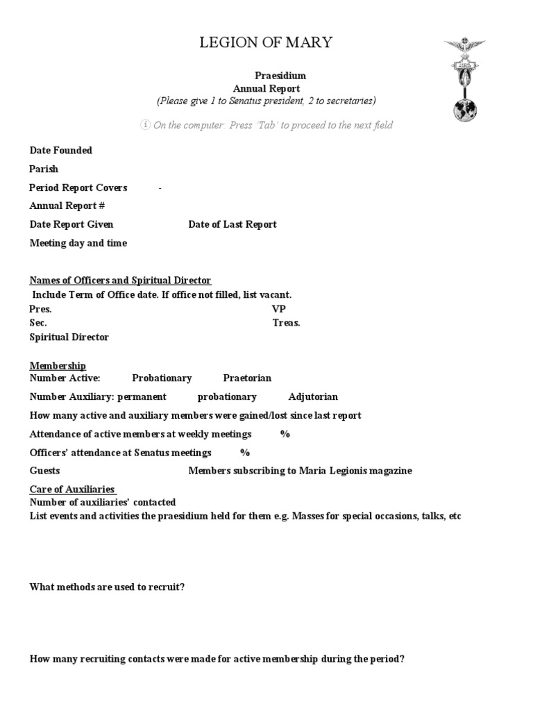 Praesidium Annual Report Form | PDF | Catholic Church