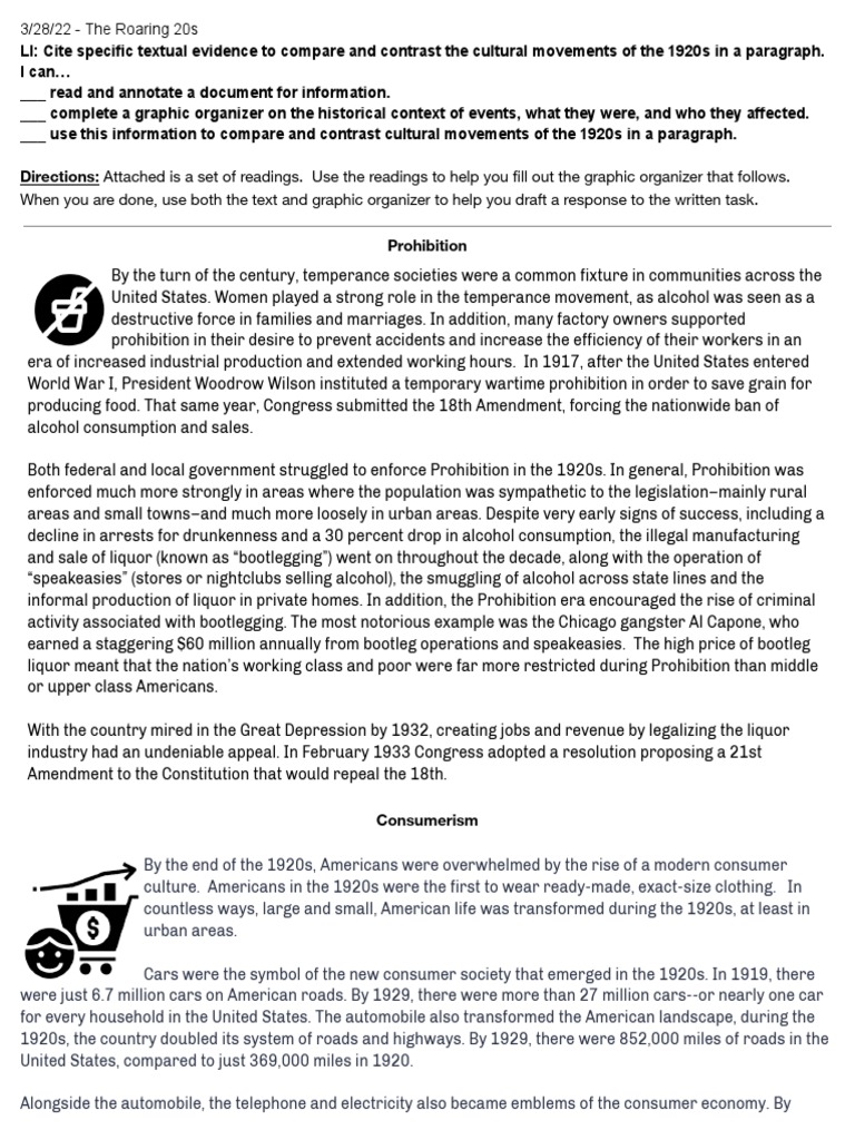 The Roaring 20s | PDF | Prohibition | United States Travel