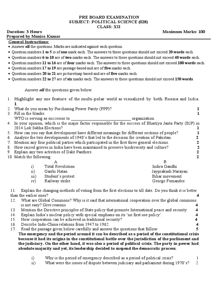 Pre Board-2 Class-12 SET-2 | PDF | Government