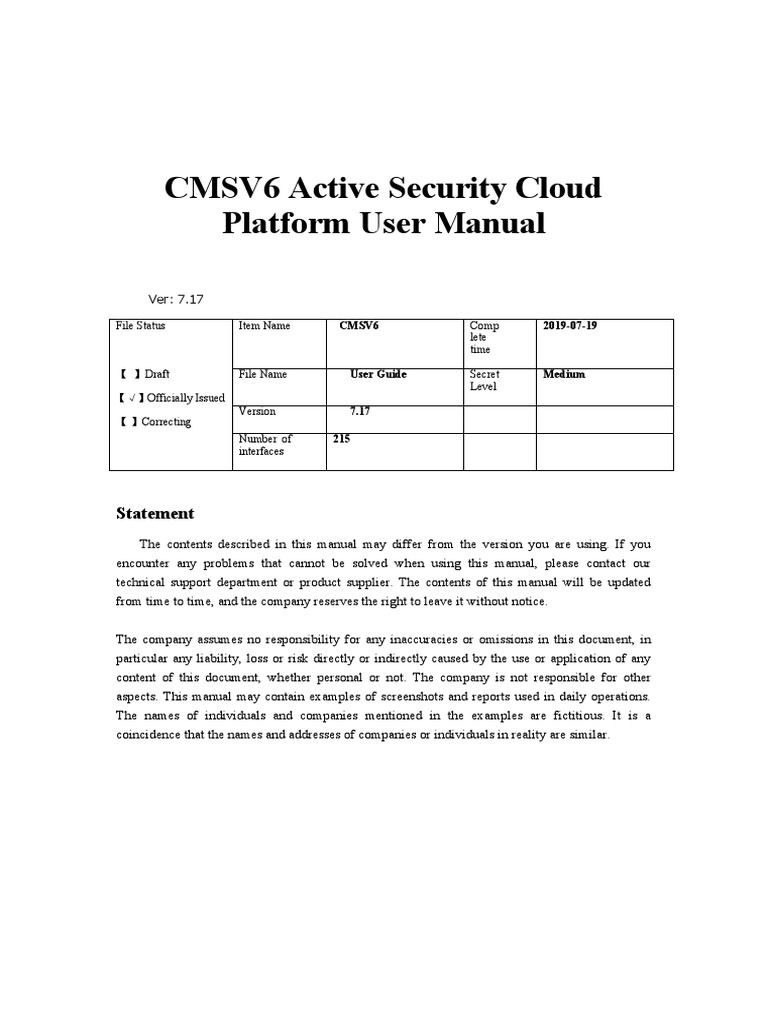CMSV6 Active Security Cloud Platform User Manual 20190719 | PDF | Databases | Installation ...