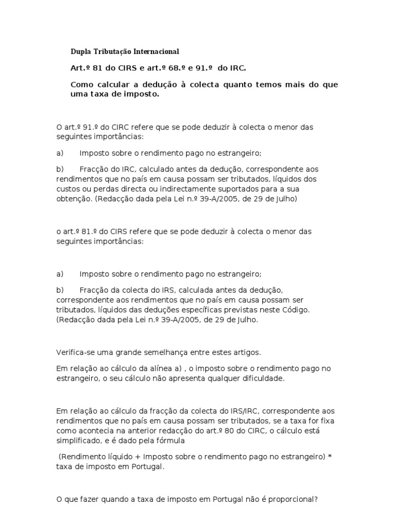 Dupla Tributação Internacional Pdf Impostos Business