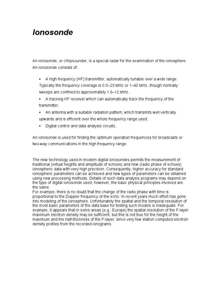 Ionosonde | PDF | Ionosphere | Antenna (Radio)