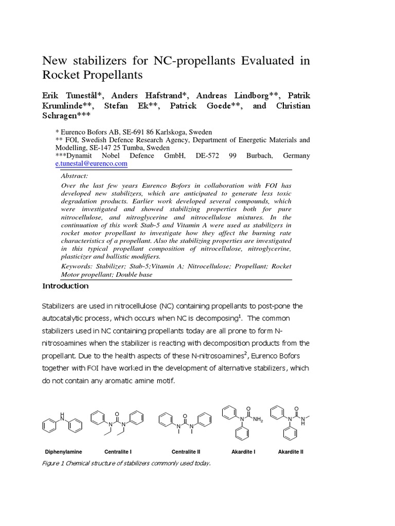 New Stabilizers For NC-propellants Evaluated in Rocket Propellants ...