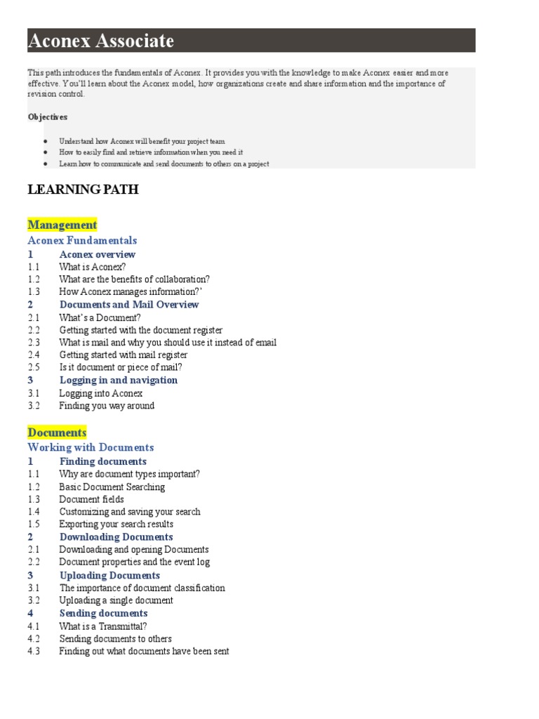Aconex Associate: Learning Path | PDF