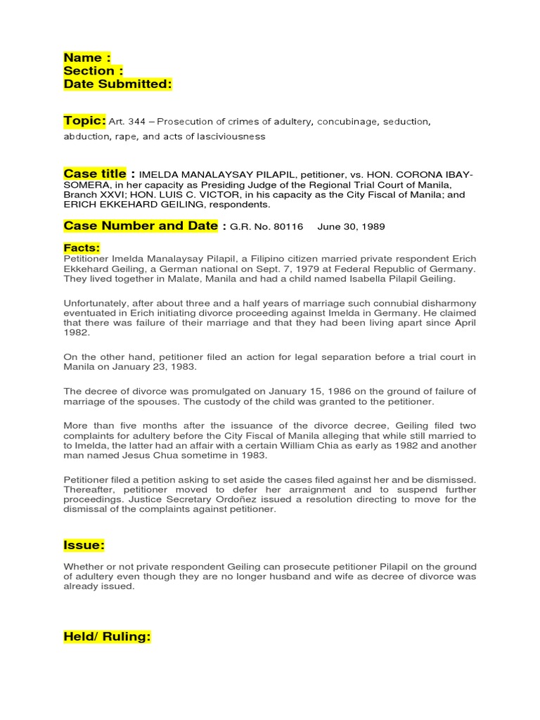 Case Digest Sample | PDF | Divorce | Complaint