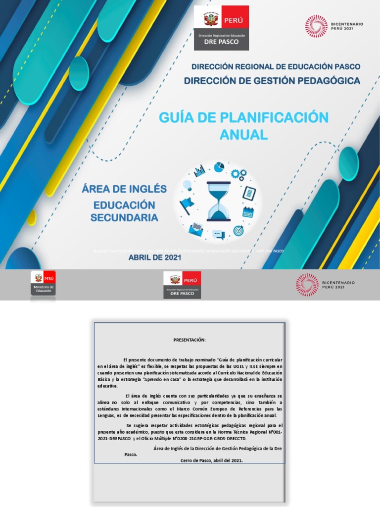 Guia de Planificación Anual Del Área de Inglés (5to Grado) de Educación ...